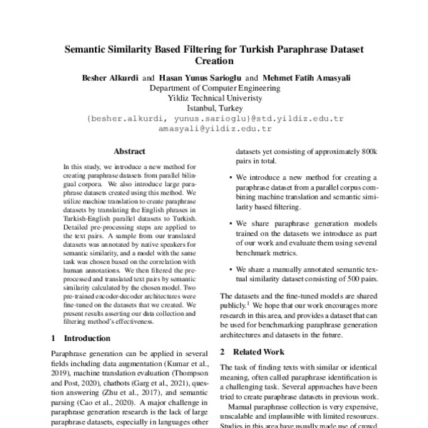 Semantic Similarity Based Filtering For Turkish Paraphrase Dataset Creation Acl Anthology