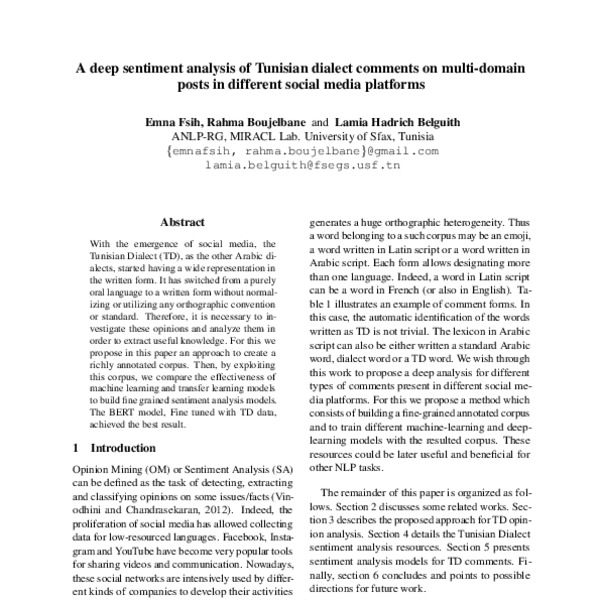 A deep sentiment analysis of Tunisian dialect comments on multi-domain posts in different social ...
