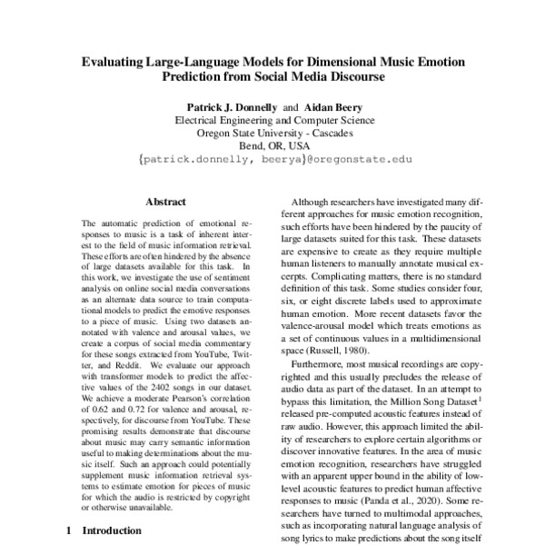 Evaluating Large-Language Models for Dimensional Music Emotion Prediction from Social Media ...