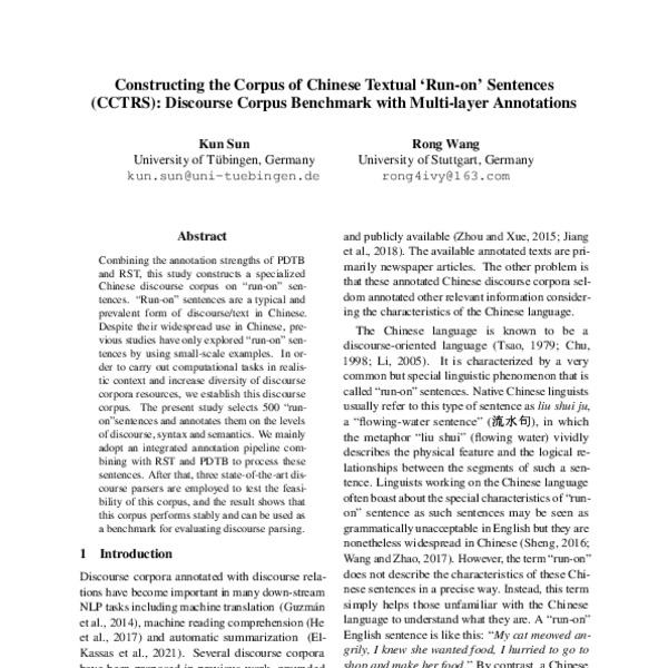 Constructing the Corpus of Chinese Textual ‘Run-on’ Sentences (CCTRS): Discourse Corpus ...