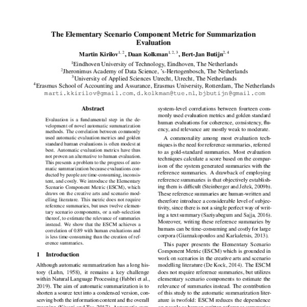 The Elementary Scenario Component Metric For Summarization Evaluation Acl Anthology