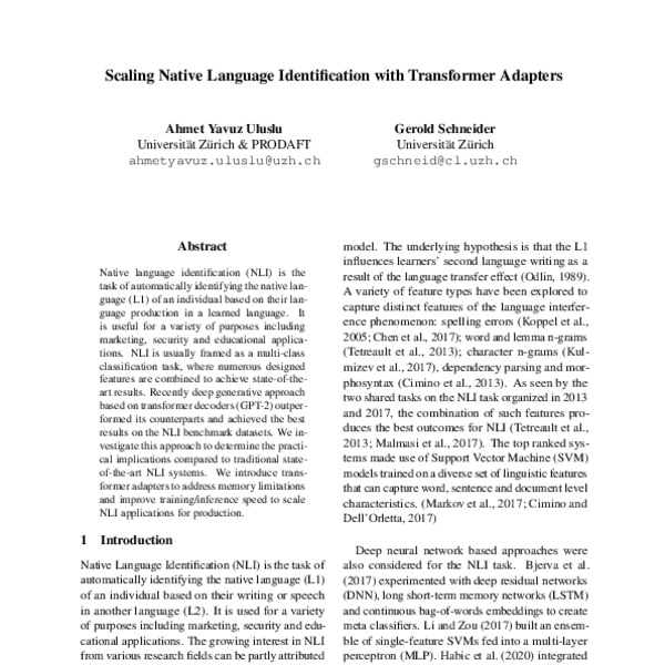 Scaling Native Language Identification With Transformer Adapters Acl
