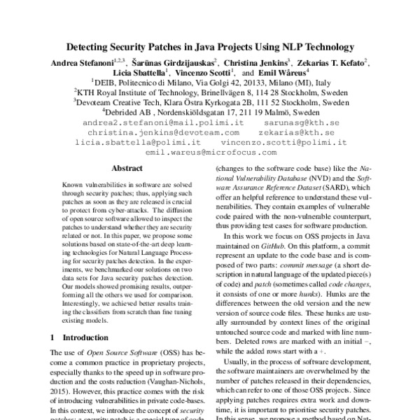Detecting Security Patches In Java Projects Using Nlp Technology Acl Anthology 8564