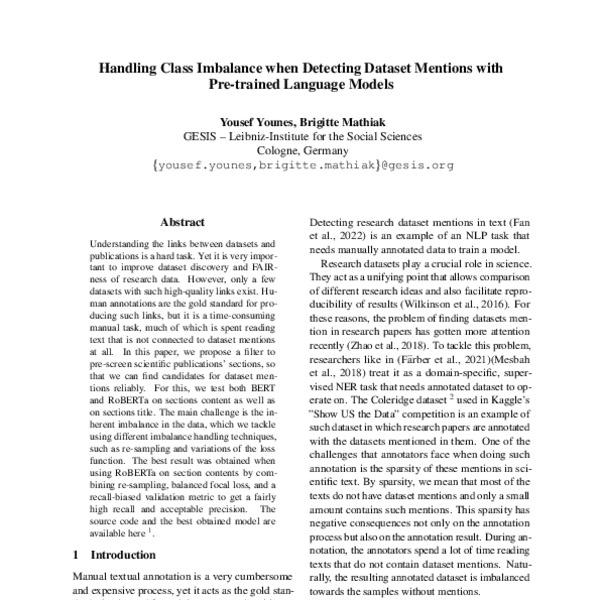 Handling Class Imbalance when Detecting Dataset Mentions with Pre-trained Language Models - ACL ...