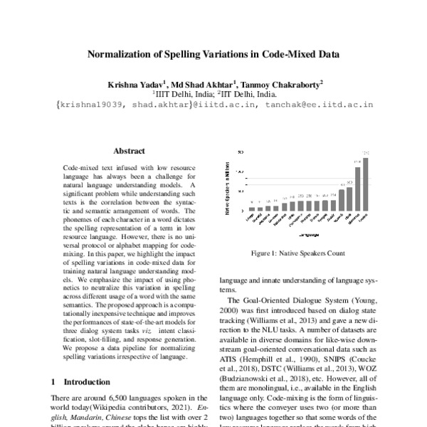 Normalization Of Spelling Variations In Code Mixed Data Acl Anthology