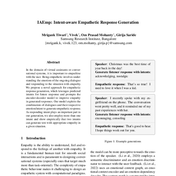 IAEmp: Intent-aware Empathetic Response Generation - ACL Anthology