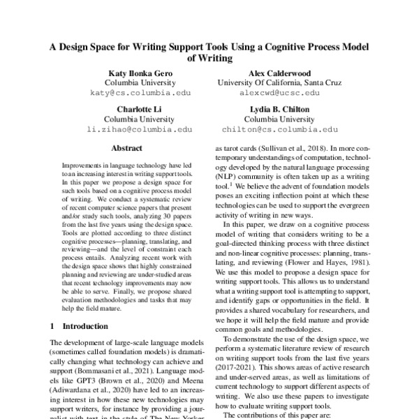 A Design Space for Writing Support Tools Using a Cognitive Process ...