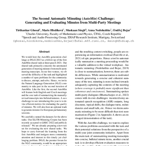 The Second Automatic Minuting (AutoMin) Challenge: Generating and ...