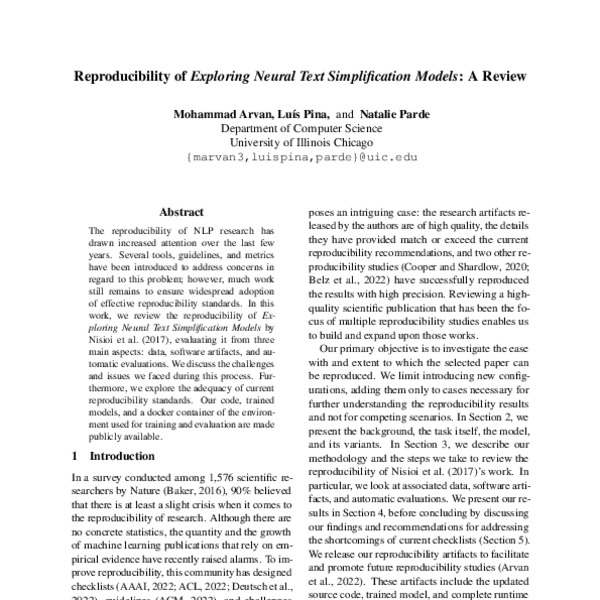 Reproducibility of Exploring Neural Text Simplification Models: A Review - ACL Anthology