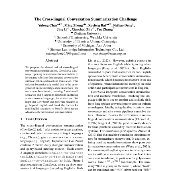 The Cross Lingual Conversation Summarization Challenge Acl Anthology