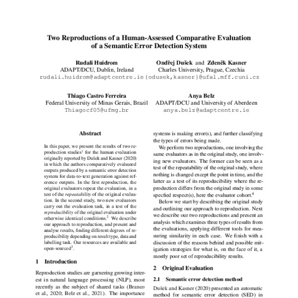 Two Reproductions of a Human-Assessed Comparative Evaluation of a Semantic Error Detection ...