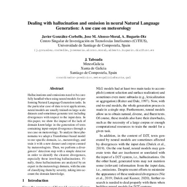 Dealing with hallucination and omission in neural Natural Language Generation: A use case on ...