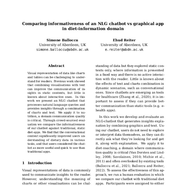 Comparing informativeness of an NLG chatbot vs graphical app in diet ...