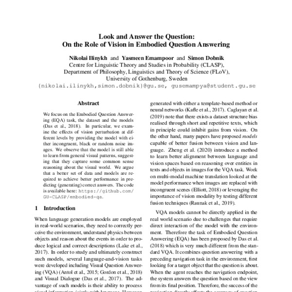 Look and Answer the Question: On the Role of Vision in Embodied ...