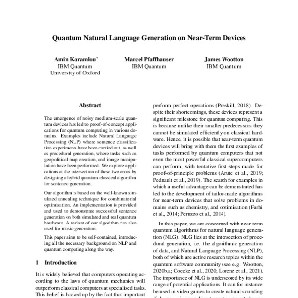 Quantum Natural Language Generation on Near-Term Devices - ACL Anthology