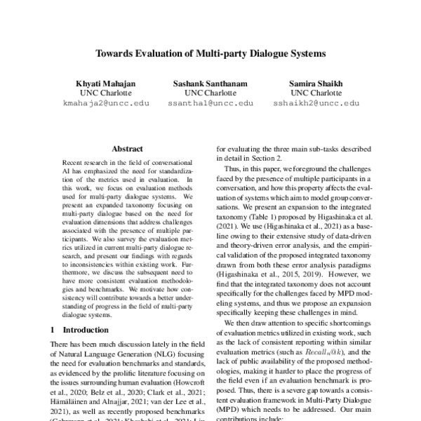 Towards Evaluation of Multi-party Dialogue Systems - ACL Anthology