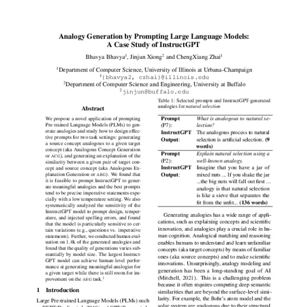 Analogy Generation by Prompting Large Language Models: A Case Study of InstructGPT - ACL Anthology
