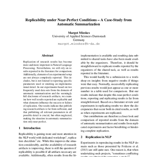 Replicability under Near-Perfect Conditions – A Case-Study from ...