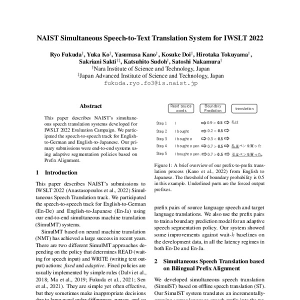 NAIST Simultaneous Speech-to-Text Translation System for IWSLT 2022 - ACL Anthology
