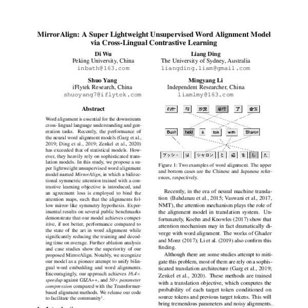 MirrorAlign: A Super Lightweight Unsupervised Word Alignment Model via ...