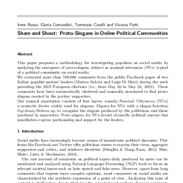 Share and Shout: Proto-Slogans in Online Political Communities - ACL ...