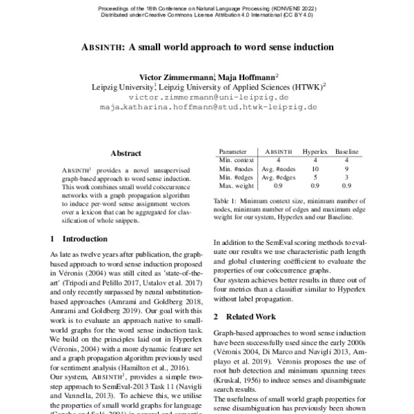Absinth: A small world approach to word sense induction - ACL Anthology