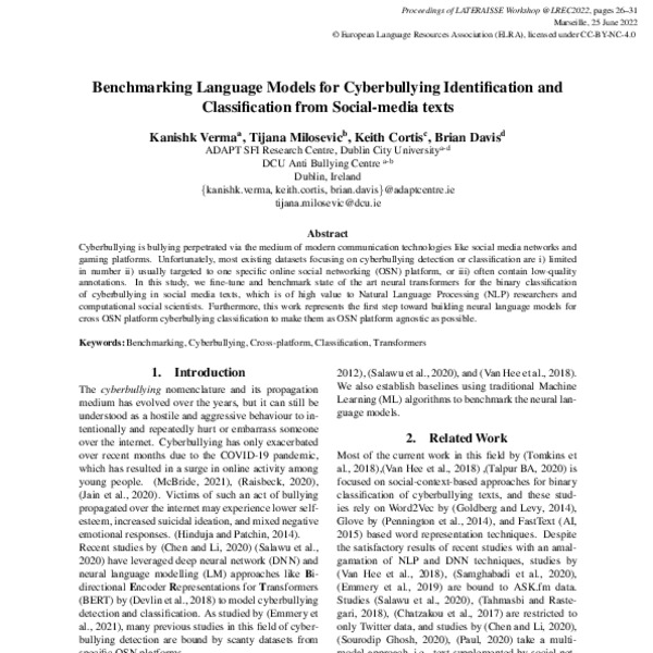 Benchmarking Language Models for Cyberbullying Identification and ...