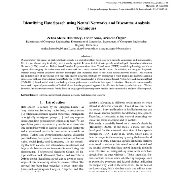 Identifying Hate Speech Using Neural Networks and Discourse Analysis Techniques - ACL Anthology