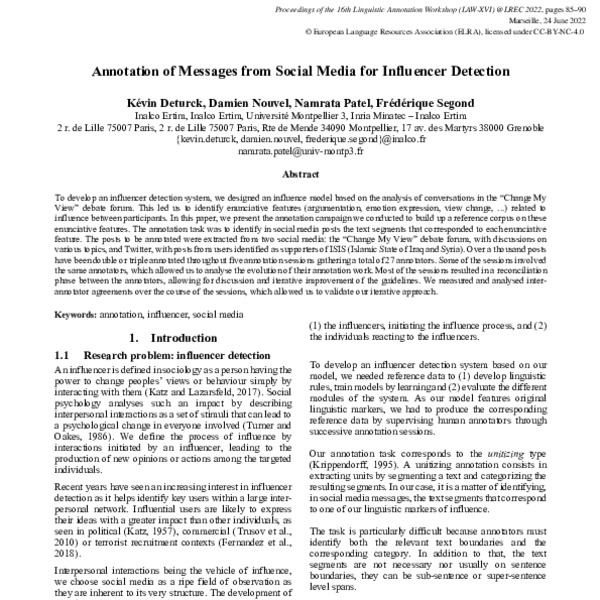 Annotation of Messages from Social Media for Influencer Detection - ACL ...