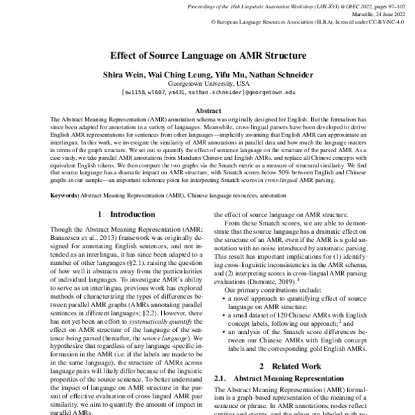 Effect Of Source Language On Amr Structure Acl Anthology