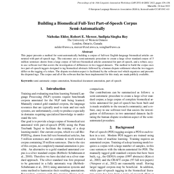 Building a Biomedical Full-Text Part-of-Speech Corpus Semi ...