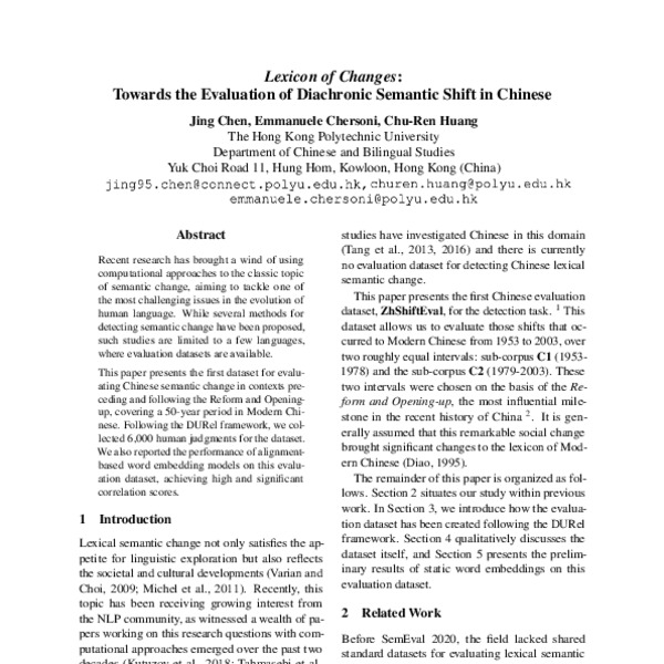 Lexicon of Changes: Towards the Evaluation of Diachronic Semantic Shift ...