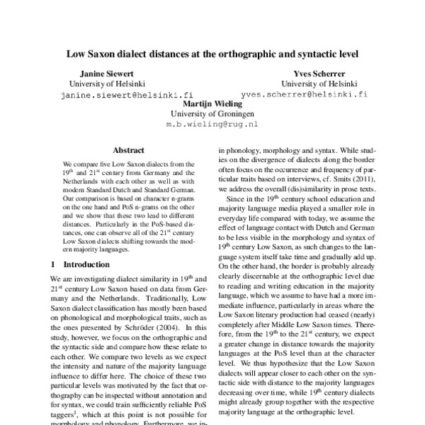 Low Saxon dialect distances at the orthographic and syntactic level ...
