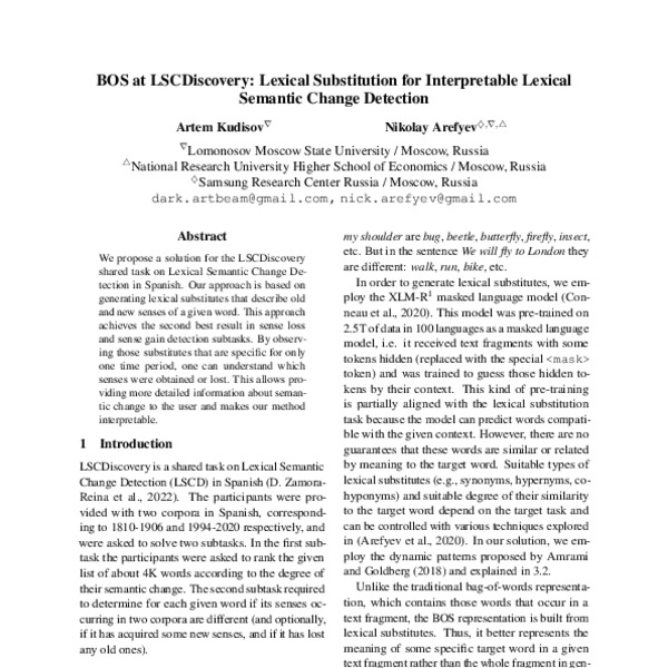 BOS at LSCDiscovery: Lexical Substitution for Interpretable Lexical Semantic Change Detection ...