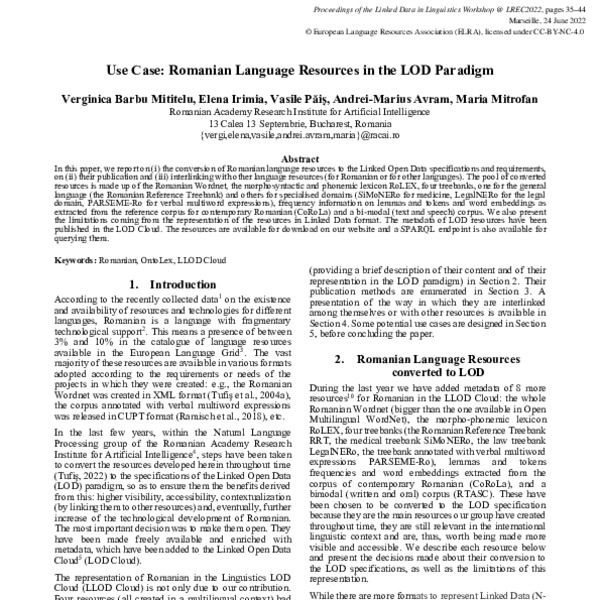 Use Case: Romanian Language Resources in the LOD Paradigm - ACL Anthology