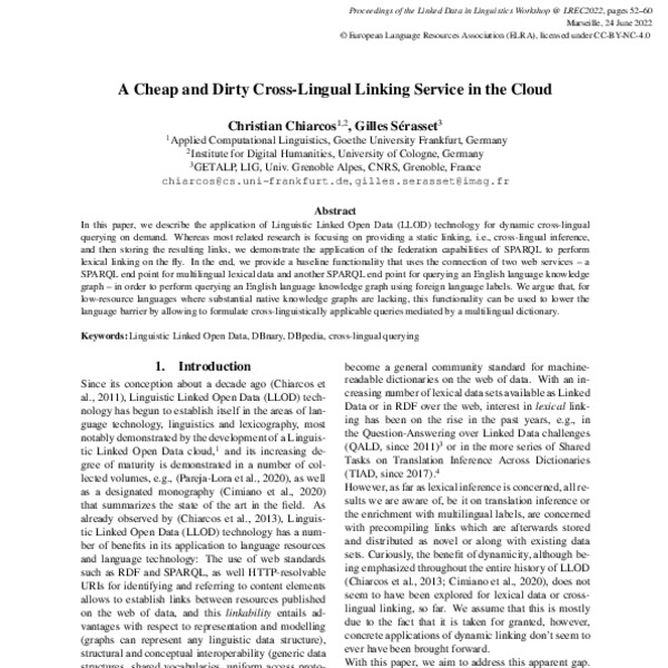 A Cheap and Dirty Cross-Lingual Linking Service in the Cloud - ACL Anthology