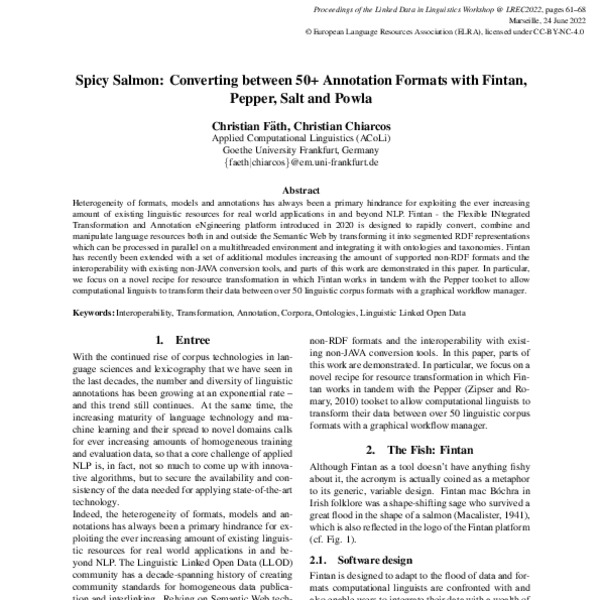 Spicy Salmon: Converting between 50+ Annotation Formats with Fintan ...