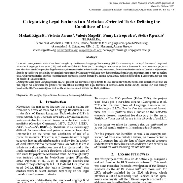 Categorizing Legal Features In A Metadata Oriented Task Defining The