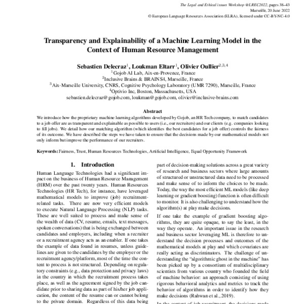 Transparency and Explainability of a Machine Learning Model in the Context of Human Resource ...