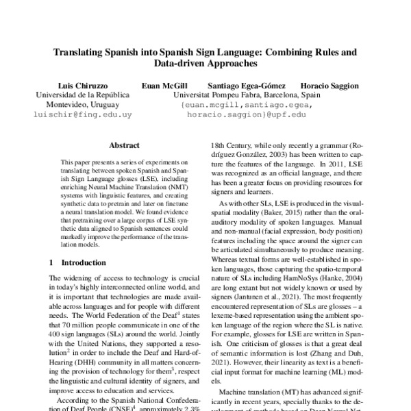 Translating Spanish into Spanish Sign Language: Combining Rules and Data-driven Approaches - ACL ...