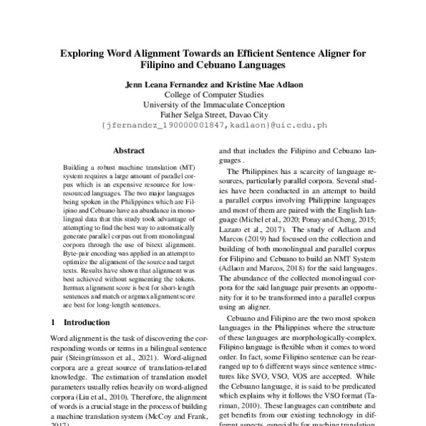 Exploring Word Alignment towards an Efficient Sentence Aligner for ...