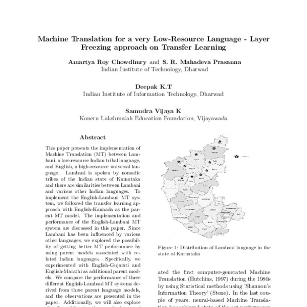 Machine Translation for a Very Low-Resource Language - Layer Freezing ...