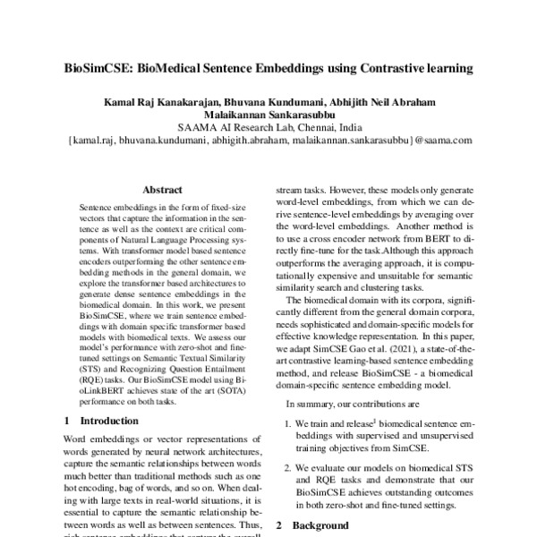 Biosimcse Biomedical Sentence Embeddings Using Contrastive Learning