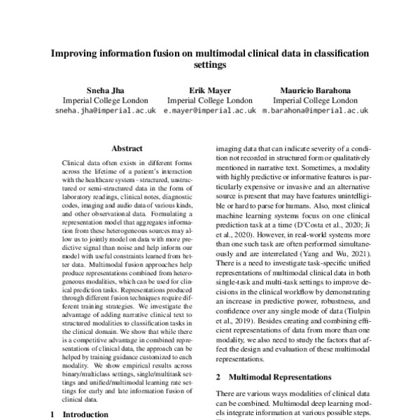 Improving information fusion on multimodal clinical data in classification settings - ACL Anthology