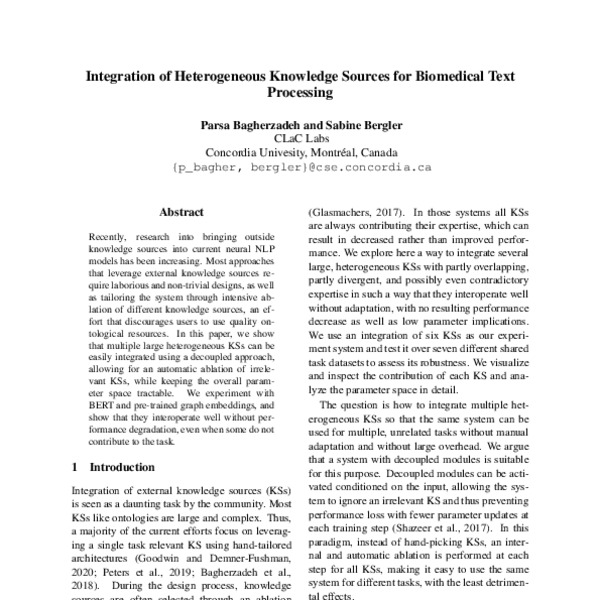 Integration of Heterogeneous Knowledge Sources for Biomedical Text Processing - ACL Anthology