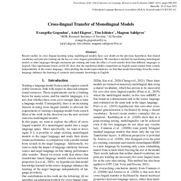 Cross-lingual Transfer of Monolingual Models - ACL Anthology