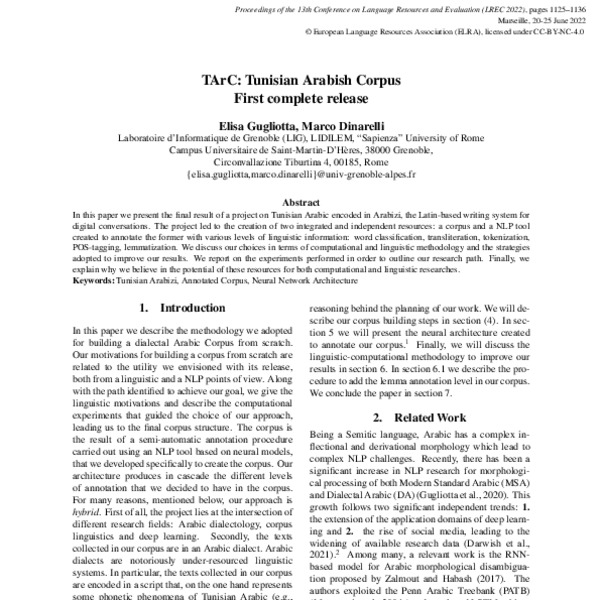 TArC: Tunisian Arabish Corpus, First complete release - ACL Anthology