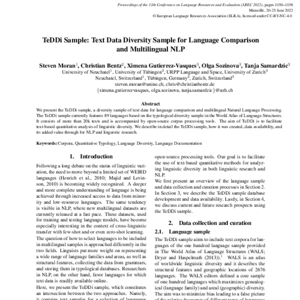 TeDDi Sample: Text Data Diversity Sample for Language Comparison and ...