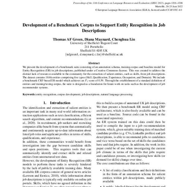 Development of a Benchmark Corpus to Support Entity Recognition in Job ...