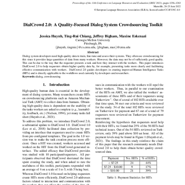DialCrowd 2.0: A Quality-Focused Dialog System Crowdsourcing Toolkit - ACL Anthology